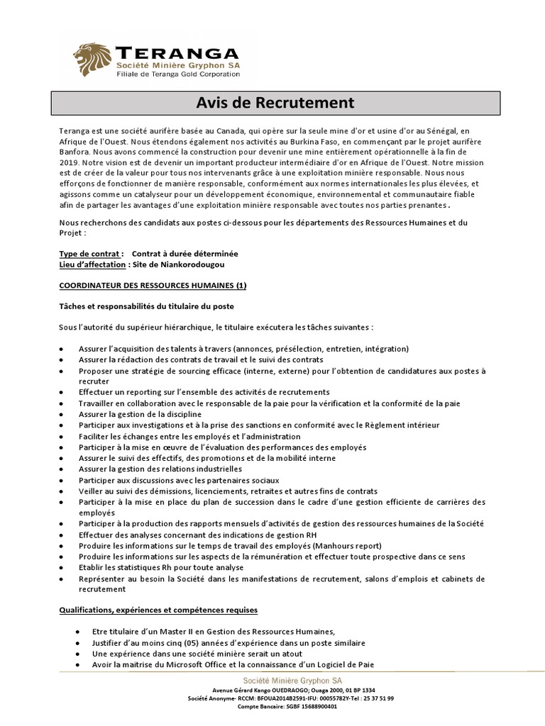 AVIS DE RECRUTEMENT.pdf | Gestion des ressources humaines | Recrutement