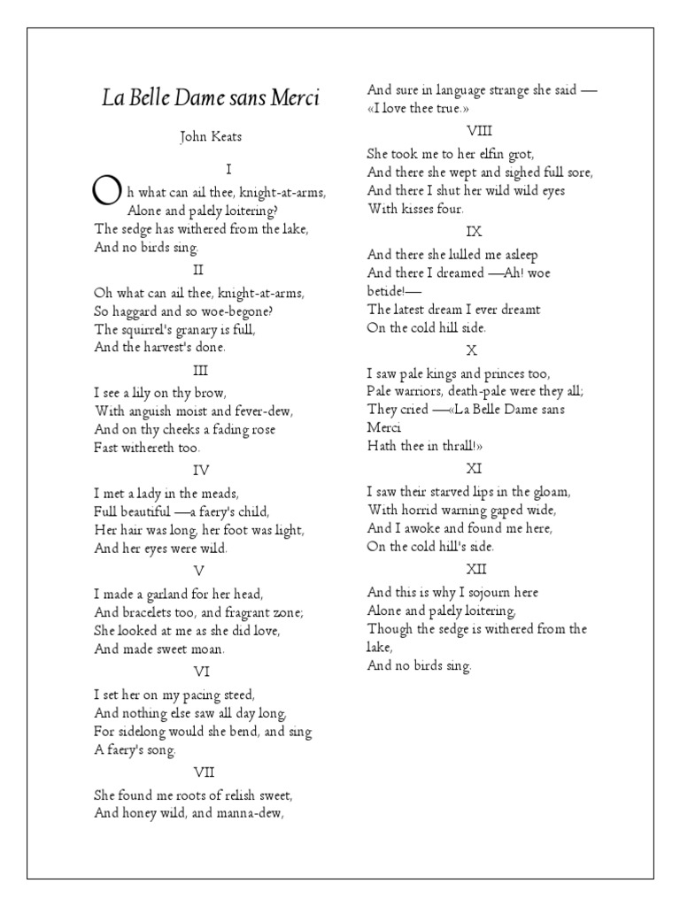 La Belle Dame Sans Merci | PDF | Poetry