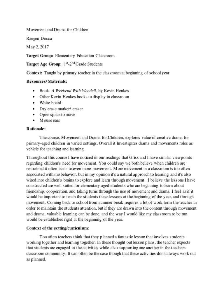 A Weekend With Wendell Lesson Plan | PDF | Teachers | Classroom