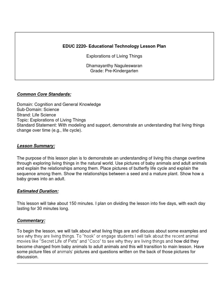 EDUC 2220-Educational Technology Lesson Plan: Common Core Standards ...