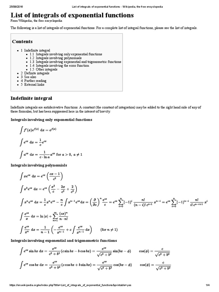 List of Integrals of Exponential Functions - Wikipedia, The Free ...