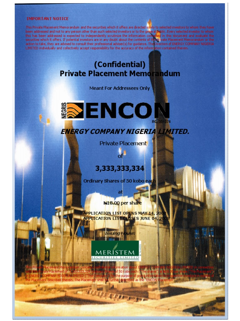 Encon Private Placement Memorandum | PDF | Energy Development ...