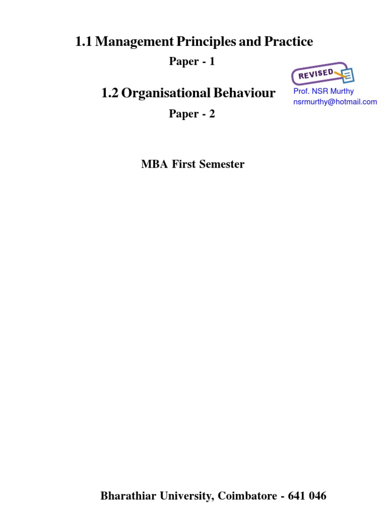 MBA Management Principles & Behaviour | PDF