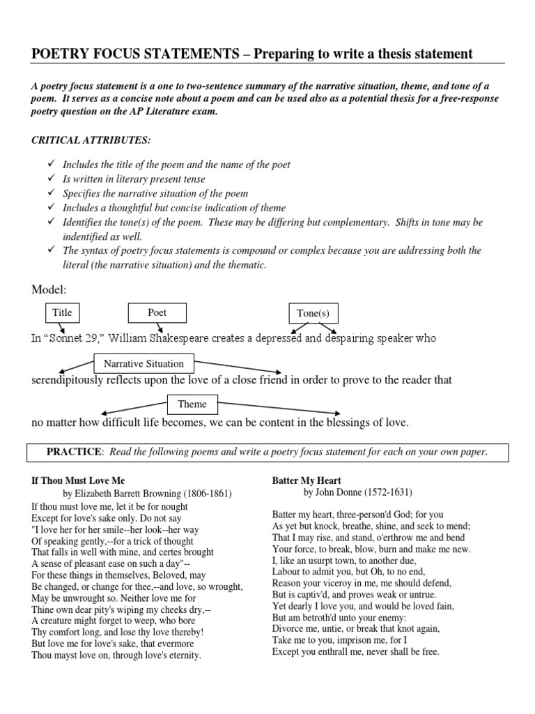 POETRY FOCUS STATEMENTS.docx | Poetic Form | Poetry