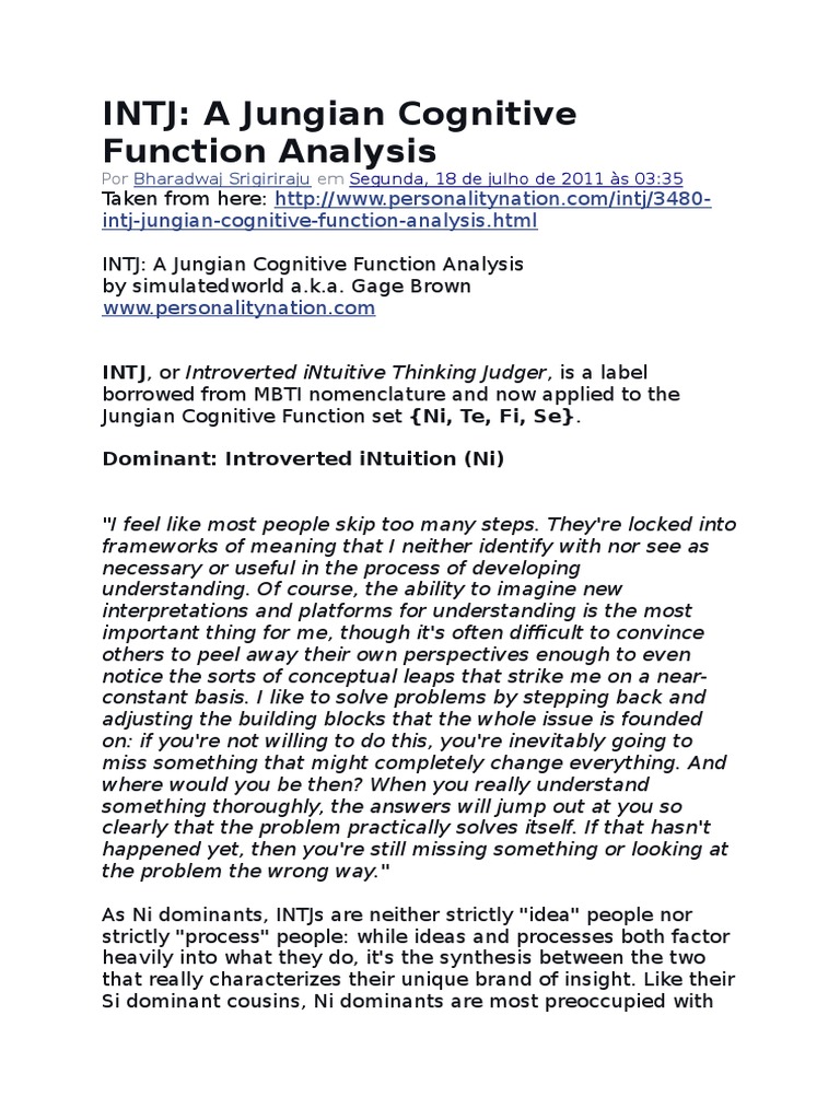 INTJ Jungian Cognitive Functions | PDF | Perception | Aesthetics