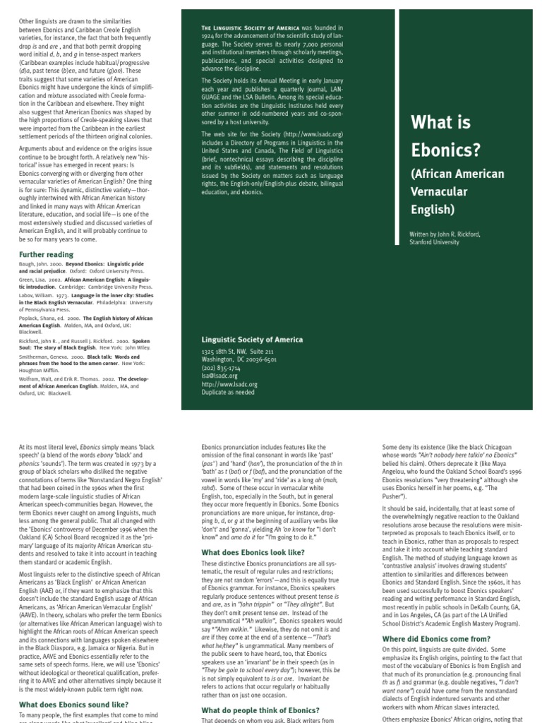 Ebonics PDF | PDF | English Language | Languages