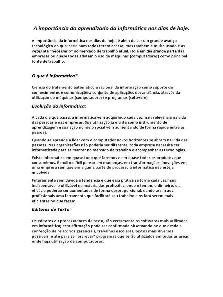 Importância da Informática Hoje | PDF | Negócios | Arte