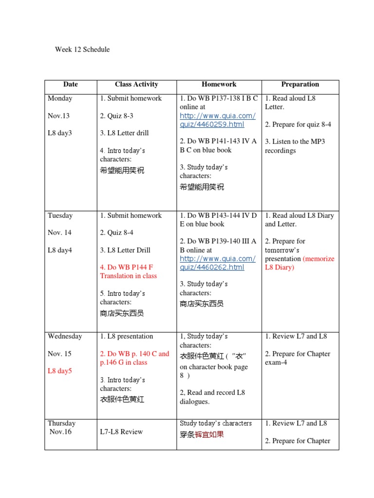 Date Class Activity Homework Preparation: 4. Do WB P144 F Translation ...