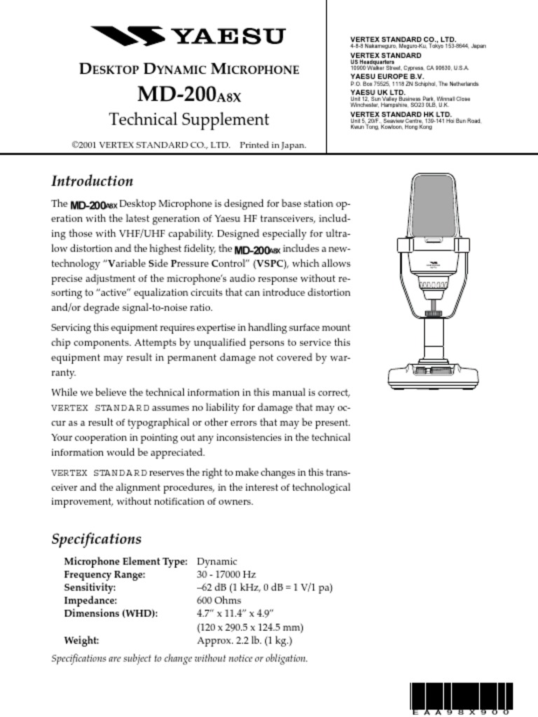 Microfono Yaesu MD-200A8X | PDF | Microphone | Screw