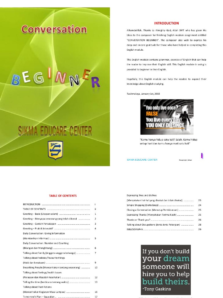 Modul Bahasa Inggris Conversation Beginner | PDF