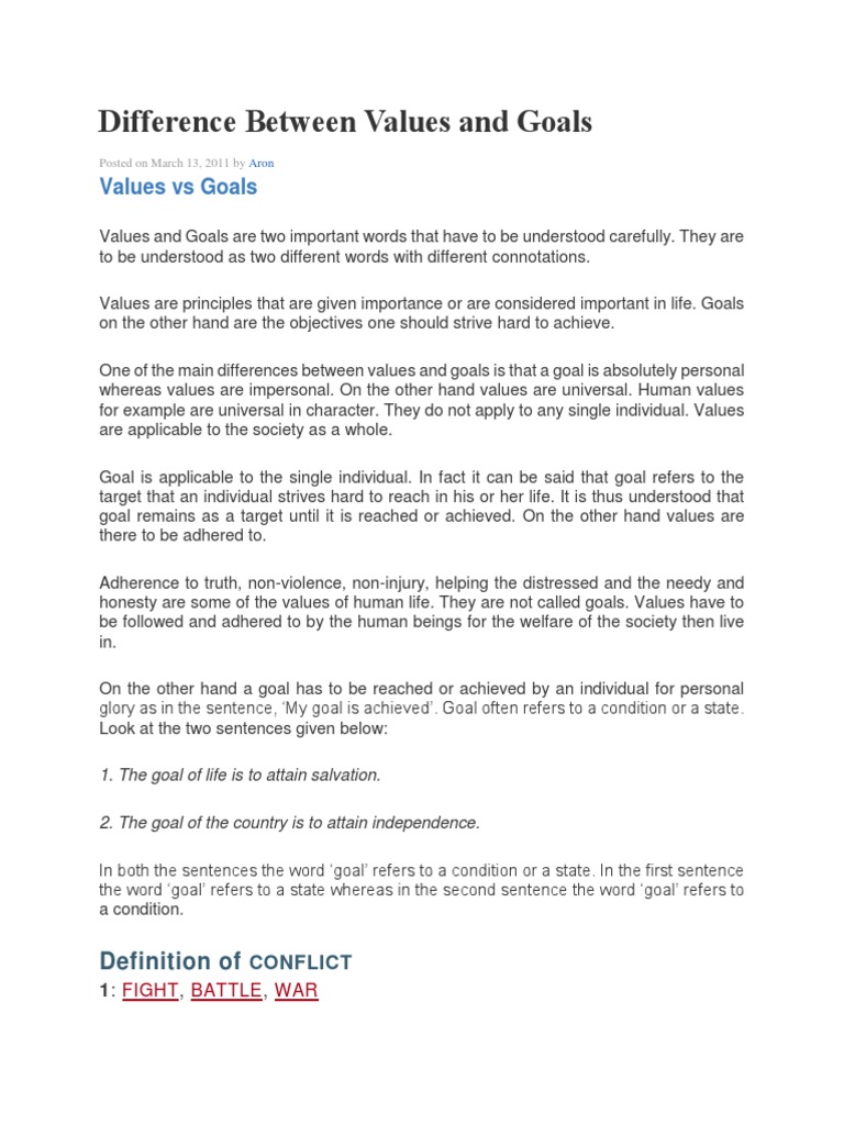 Differences Between Values and Goals Explained | PDF | Science ...