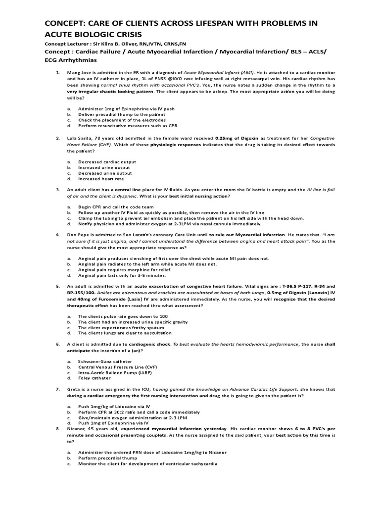 CONCEPT - Questions | PDF | Intravenous Therapy | Myocardial Infarction