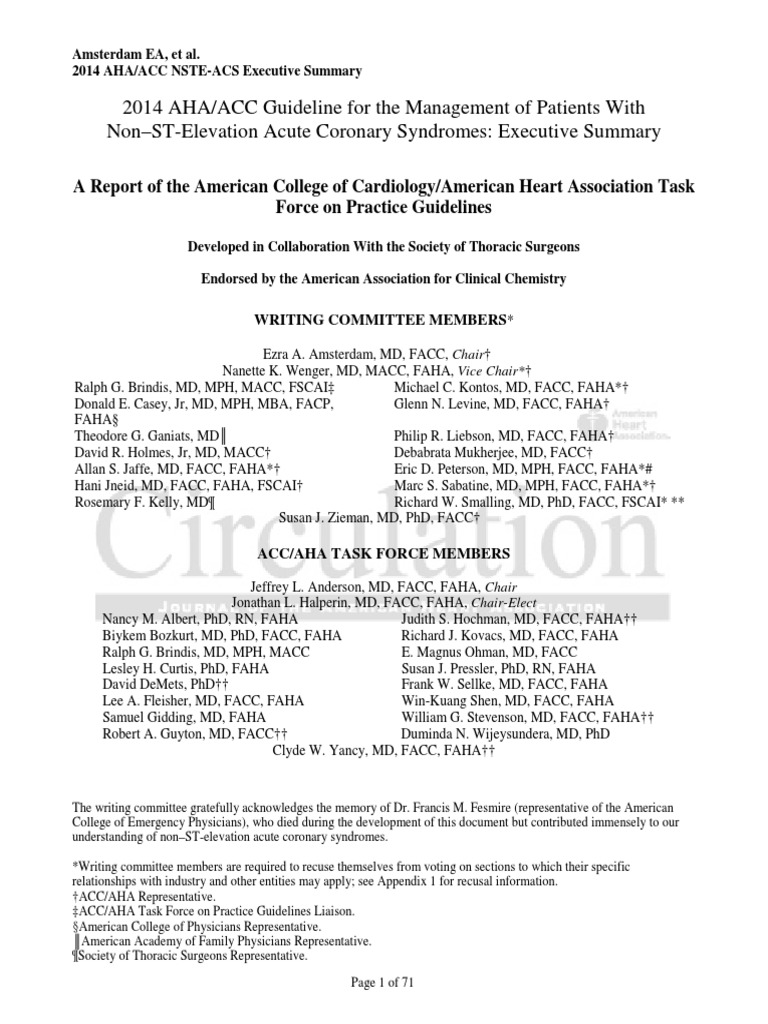 AHA Guideline NSTEMI 2014 PDF | PDF | Myocardial Infarction ...