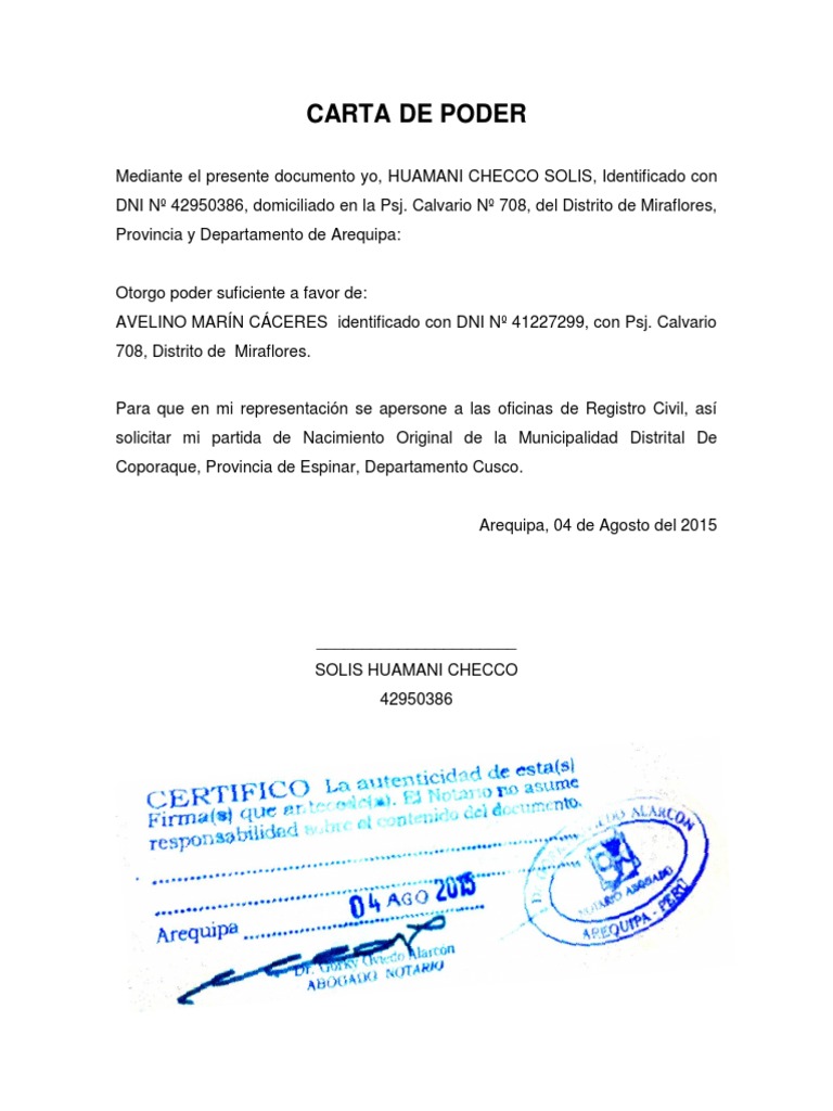 Carta de Poder Partida | PDF | Autenticación | Gobierno y personalidad