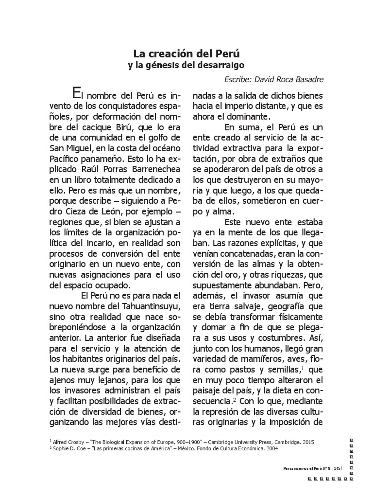 La creación del Perú y la génesis del desarraigo - David Roca Basadre ...