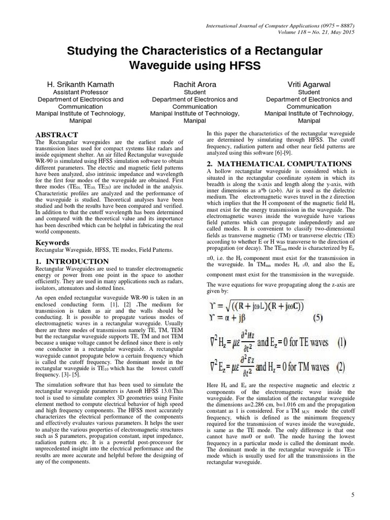 Characteristics Of A Rectangular Waveguide Pdf Waveguide Waves