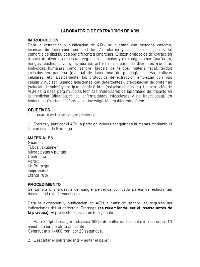 Protocolo Extracción de ADN | Descargar gratis PDF | Adn | Sangre