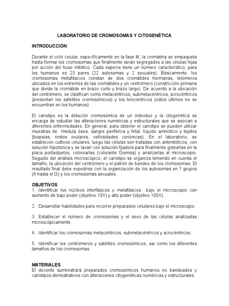 Protocolo de Estudio Cariotipo | PDF | Cariotipo | Cromosoma