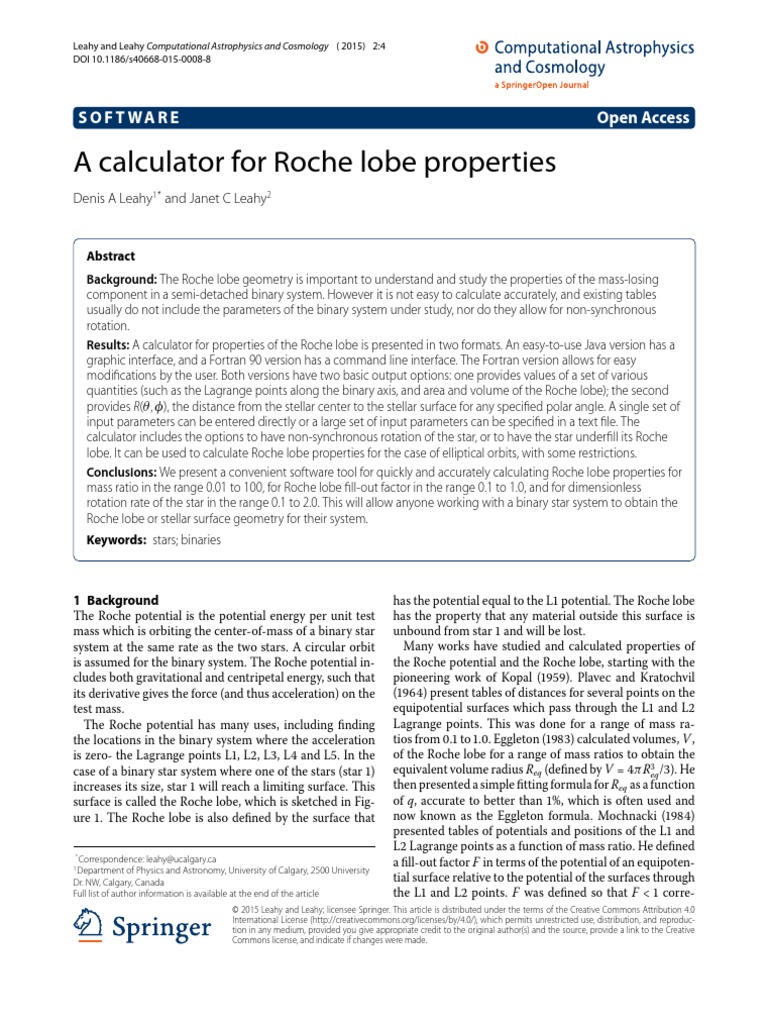 Roche Lobe Calculator | PDF | Stars | Physics