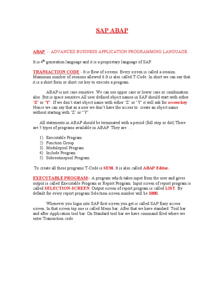 Abap Notes Pdf Parameter Computer Programming C Programming Language