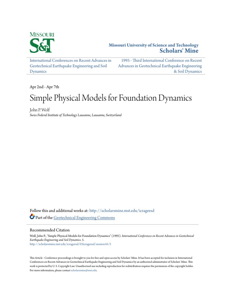 Simple Physical Models For Foundation Dynamics | PDF | Waves | Stiffness