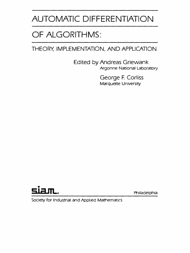 Automatic Differentiation Of Algorithms Theory Implementation And Application Pdf
