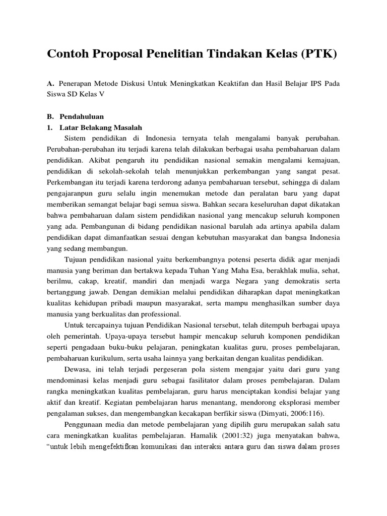 (KLS 5) Contoh Proposal Penelitian Tindakan Kelas Ips KLS 5 | PDF