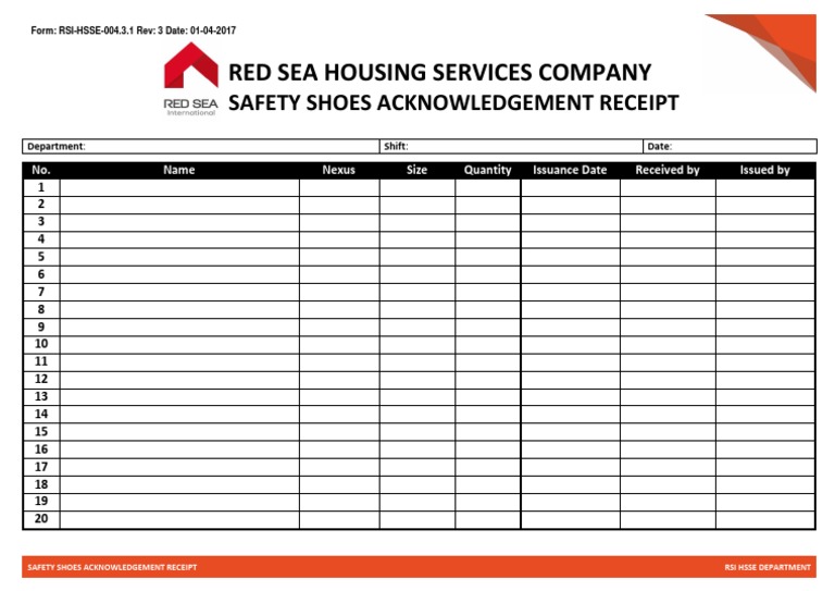 4.3.1 Safety Shoes Acknowledgement Receipt Per Department | PDF