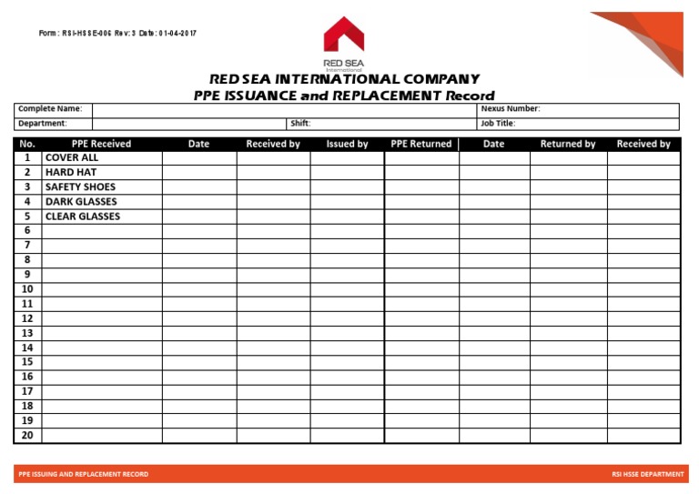 Ppe Issuance and Replacement Record | PDF