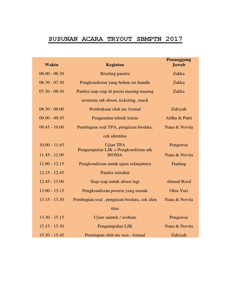 5187 - Susunan Acara Tryout SBMPTN 2017 | PDF