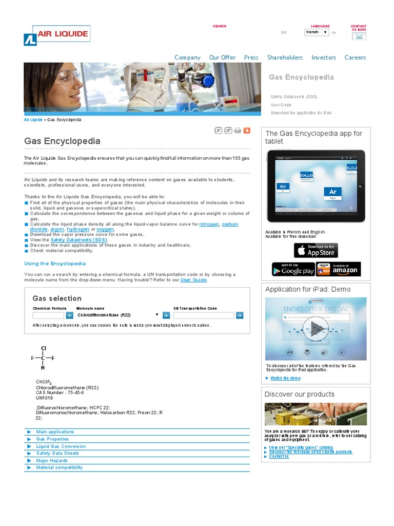 Chlorodifluoromethane (R22), CHClF2, Physical Properties, Safety, MSDS ...