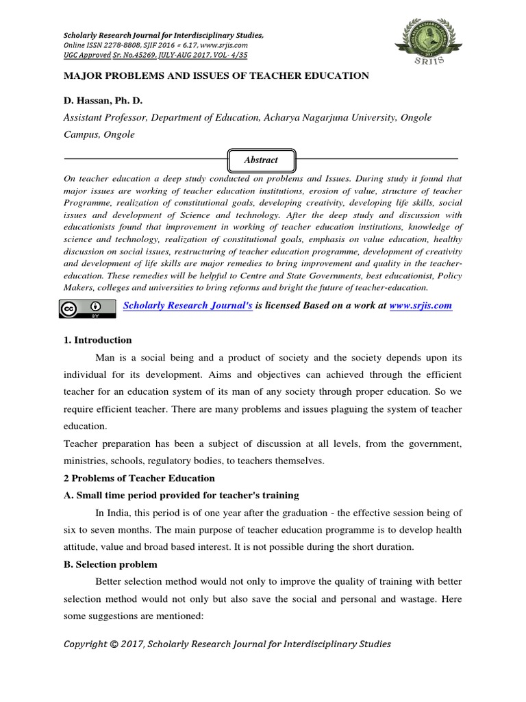 Major Problems and Issues of Teacher Education | PDF | Teacher ...