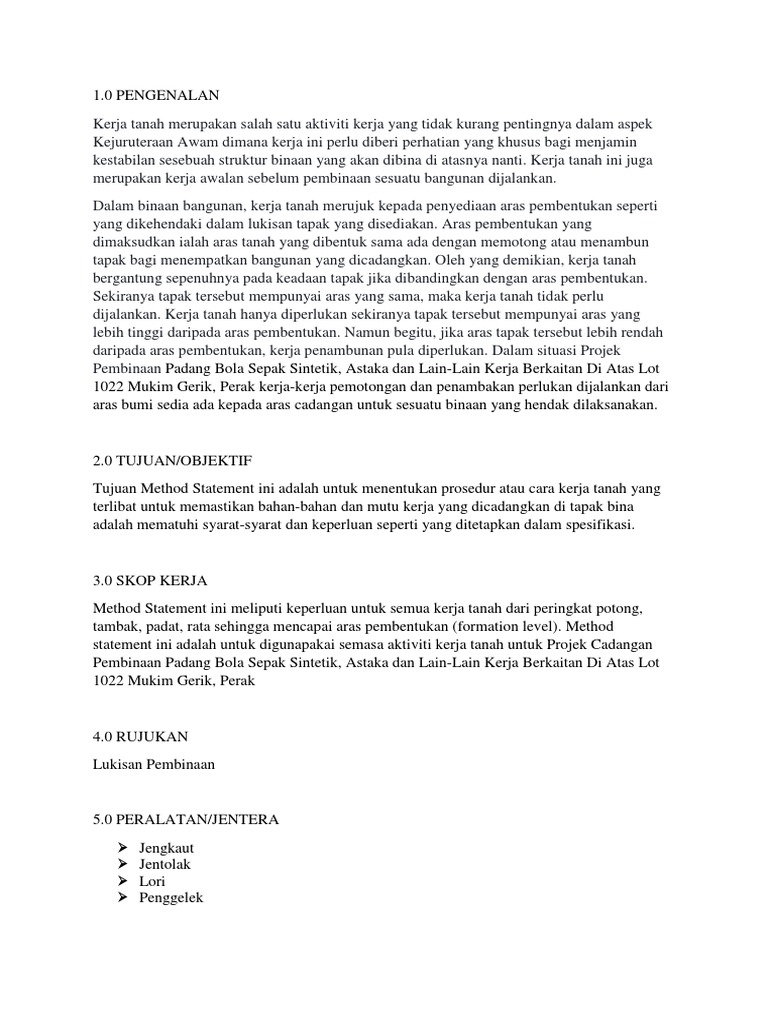 Method Statement Earthwork | PDF