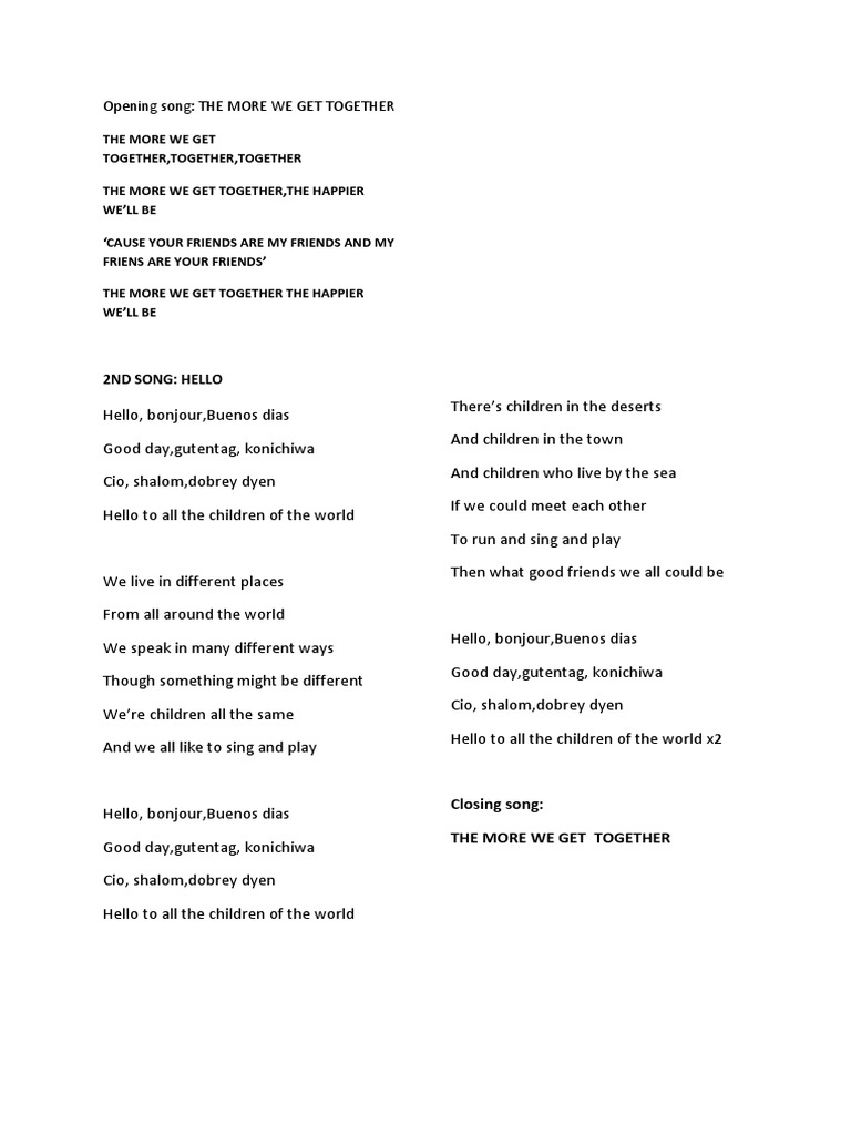 Opening Song: The More We Get Together | PDF | Language Arts ...