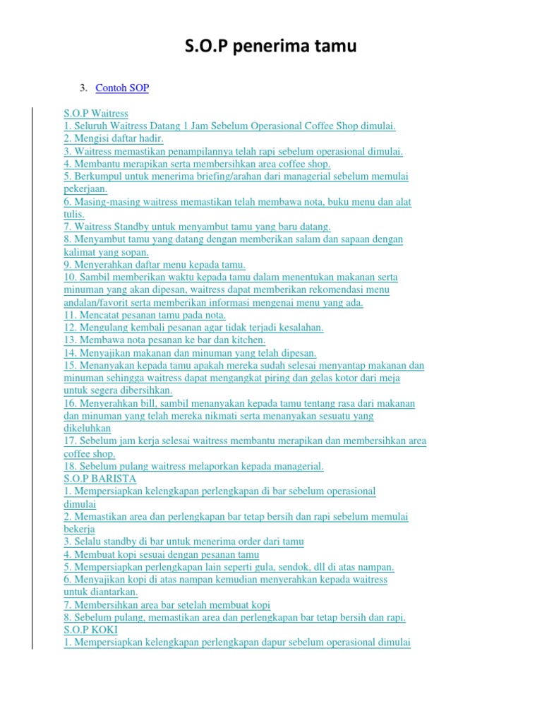 Sop Waiters Satpam | PDF | Memasak, Makanan, & Anggur