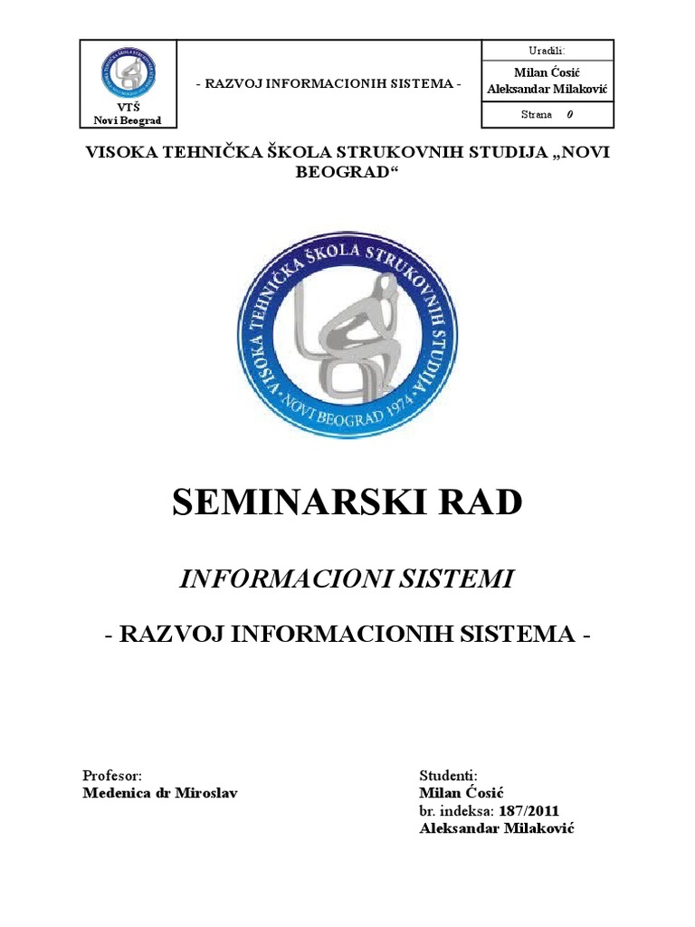 Seminarski Rad - Razvoj Informacionih Sistema - Cosic Milan | PDF