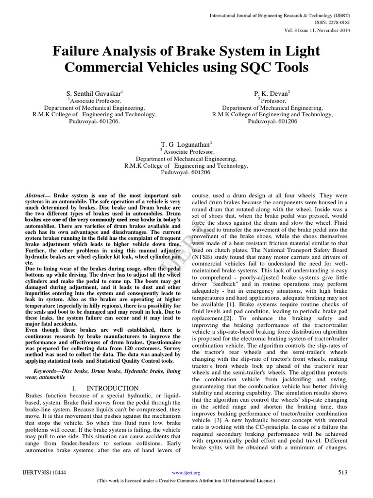 Failure Analysis of Brake System in Light | PDF | Brake | Survey ...
