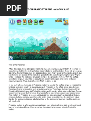 Projectile Motion Examples Angry Birds