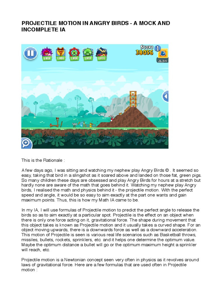 Angry Birds & Projectile Motion | Velocity | Force