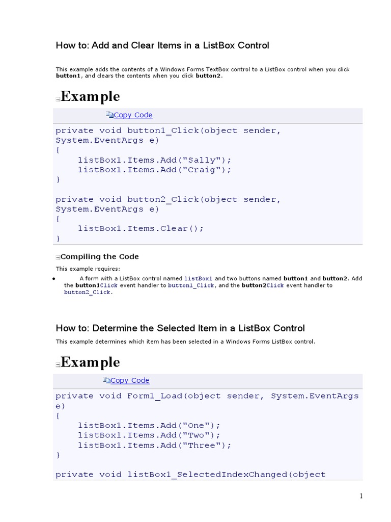 How To Add and Clear Items in A ListBox Control | PDF | Double Click | C Sharp (Programming ...