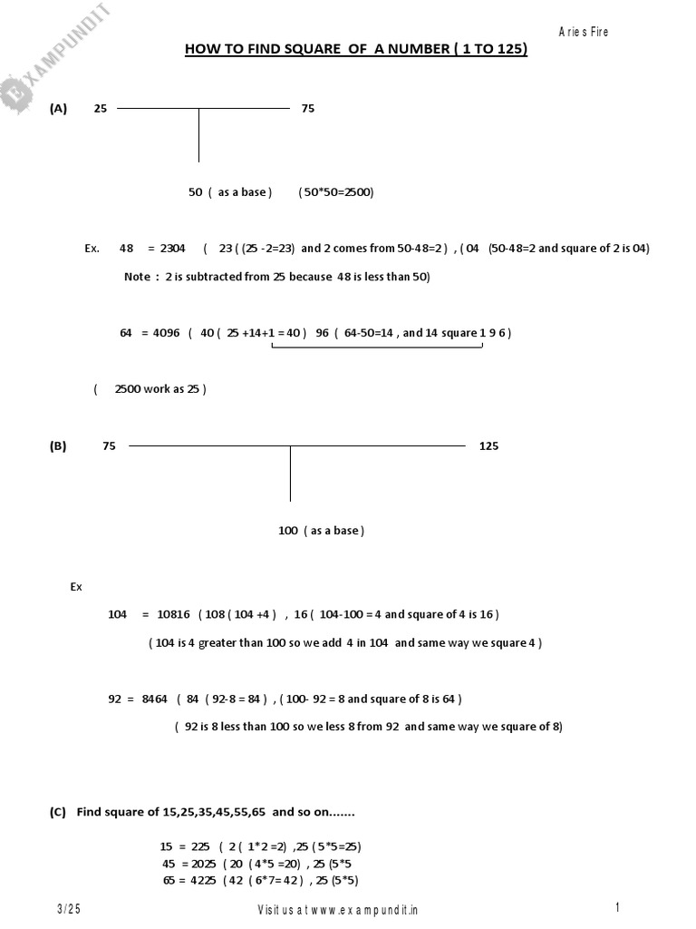 How To Find Square of A Number | PDF | Teaching Mathematics