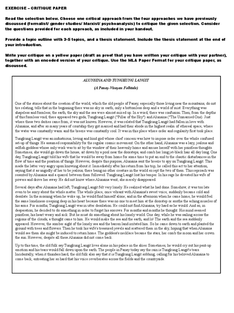 Critique Paper Exercise | PDF | Genesis Creation Narrative