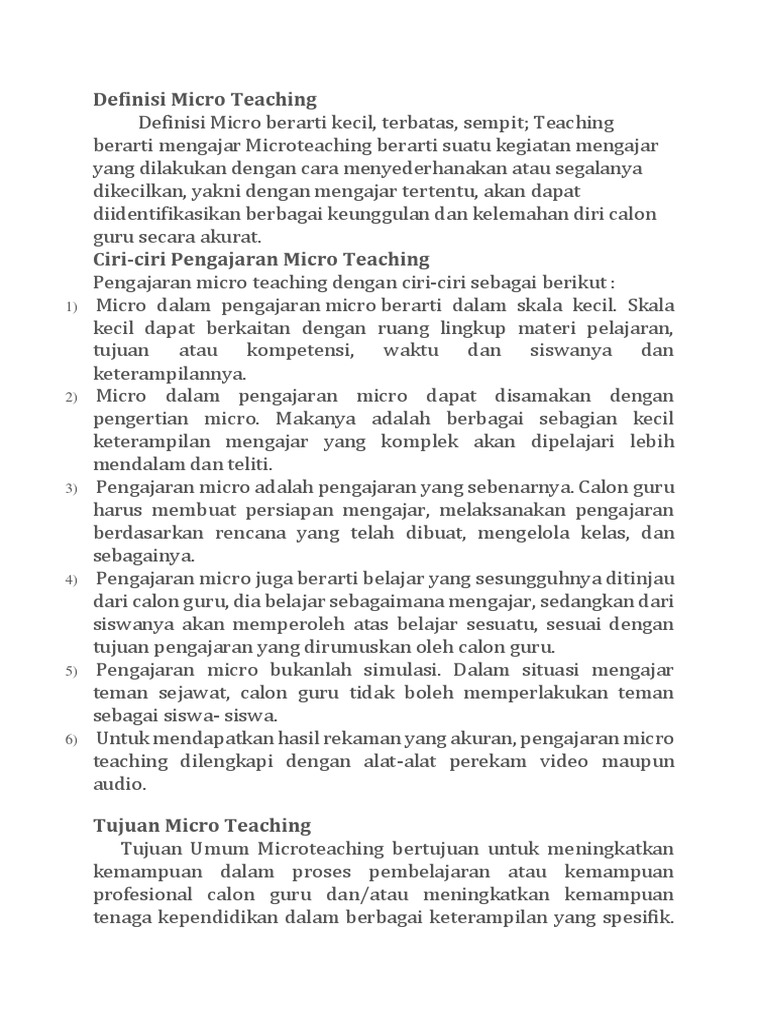 Micro Teaching: Definisi dan Tujuan | PDF
