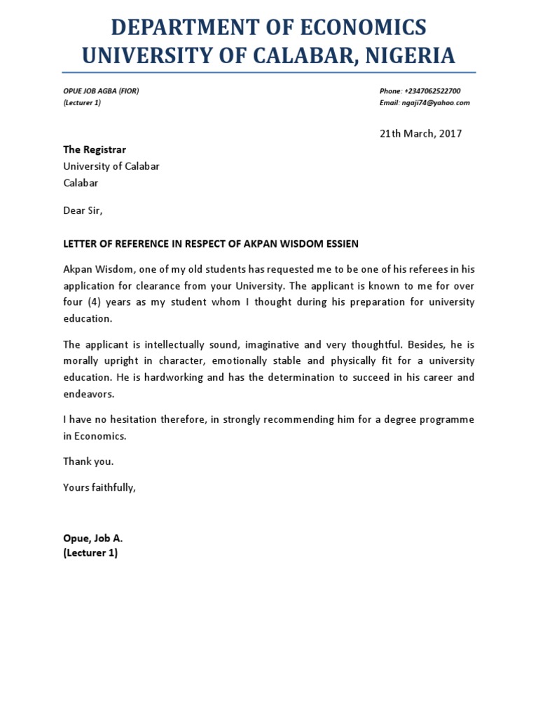 Reference Letter Wisdom | PDF