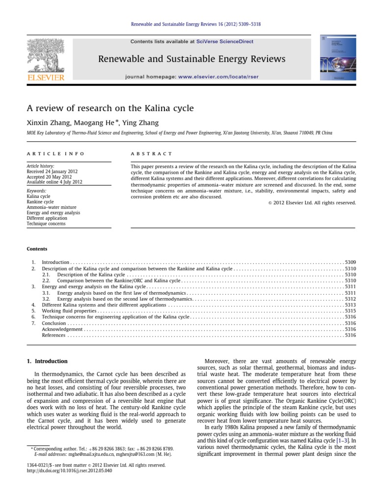 Kalina Cycle Research Review | PDF | Heat Exchanger | Exergy