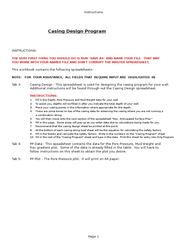 CSG Design | PDF | Casing (Borehole) | Spreadsheet