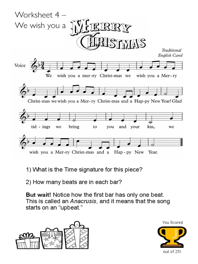 Worksheet 4 - We Wish You A Merry Christmas | PDF