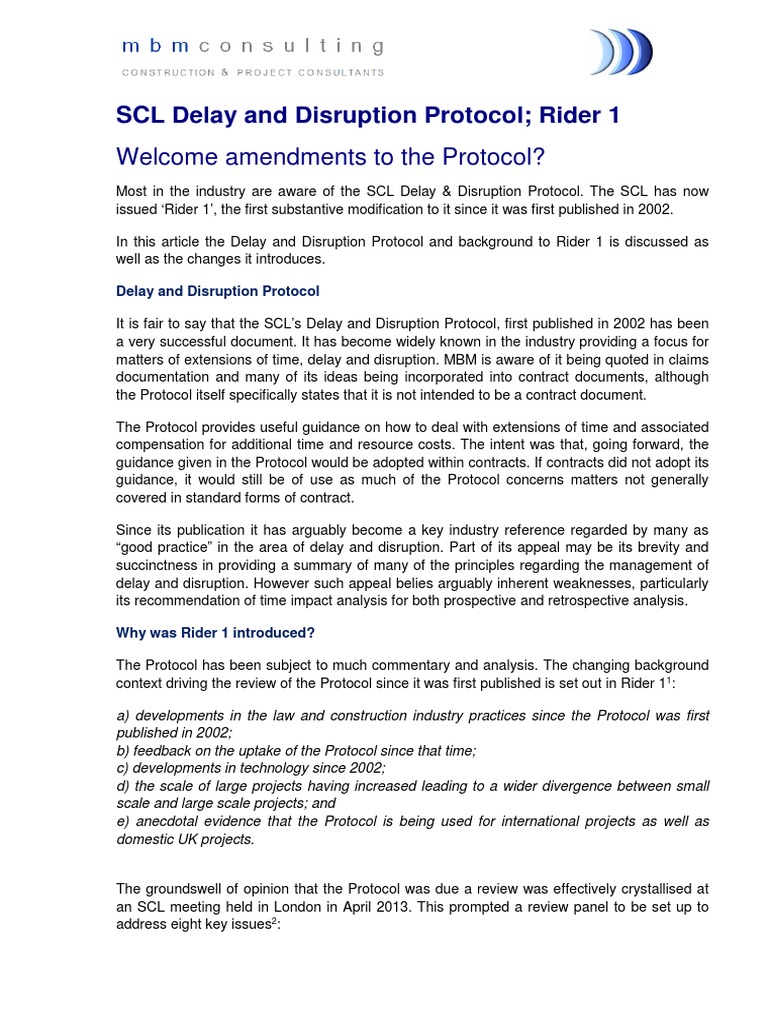 SCL Delay and Disruption Protocol Rider 1 | PDF | Communications ...