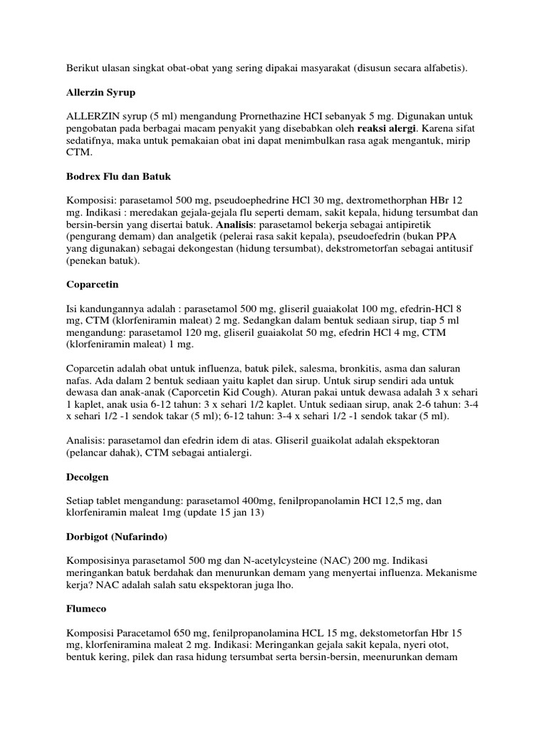Obat-Obat Diapotek Dan Indikasi | PDF | Memasak, Makanan, & Anggur ...