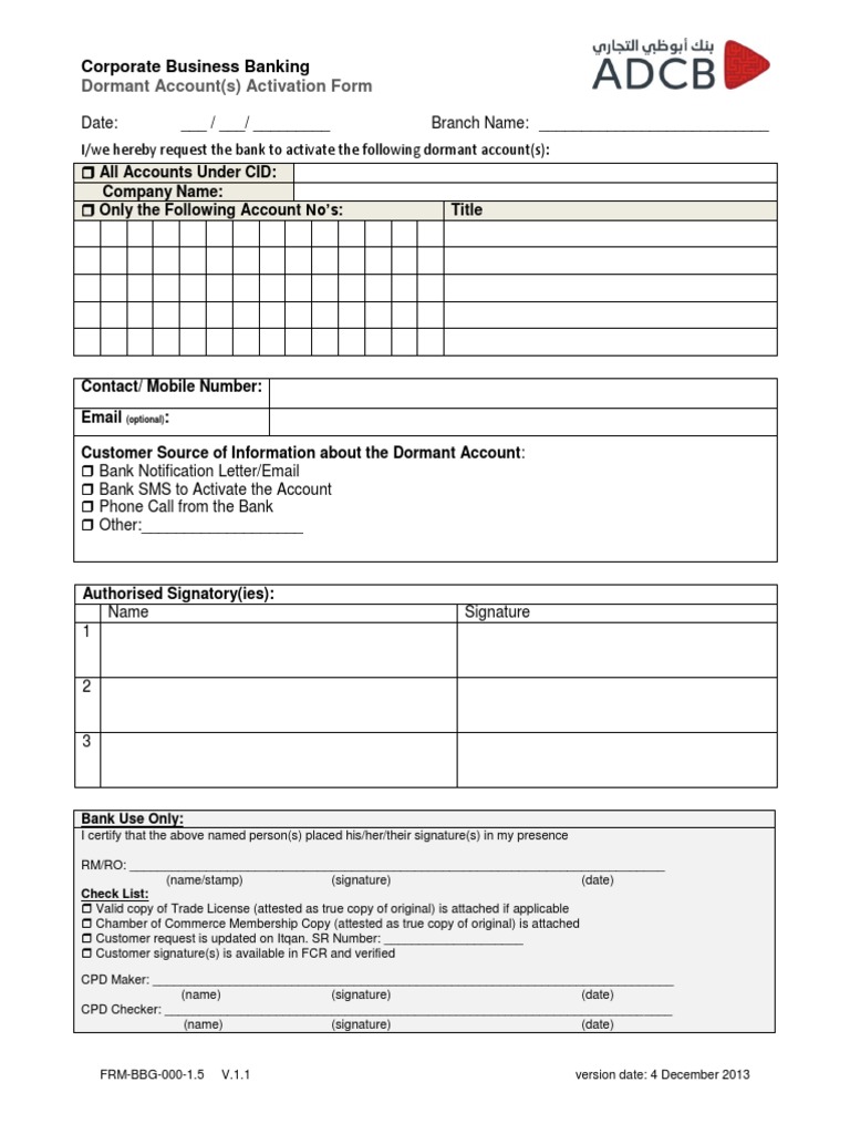 Dormant Account Activation Form Tcm9-28428 | PDF